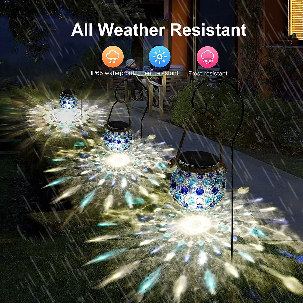 Aporana Solar Light Outdoor Waterproof, Solar Hanging Lanterns Garden, Glass Outdoor Solar Street Light, Solar Light Hanging Lanterns Outdoor Peacock Pattern or Table for Patio Courtyard (2 Pack)