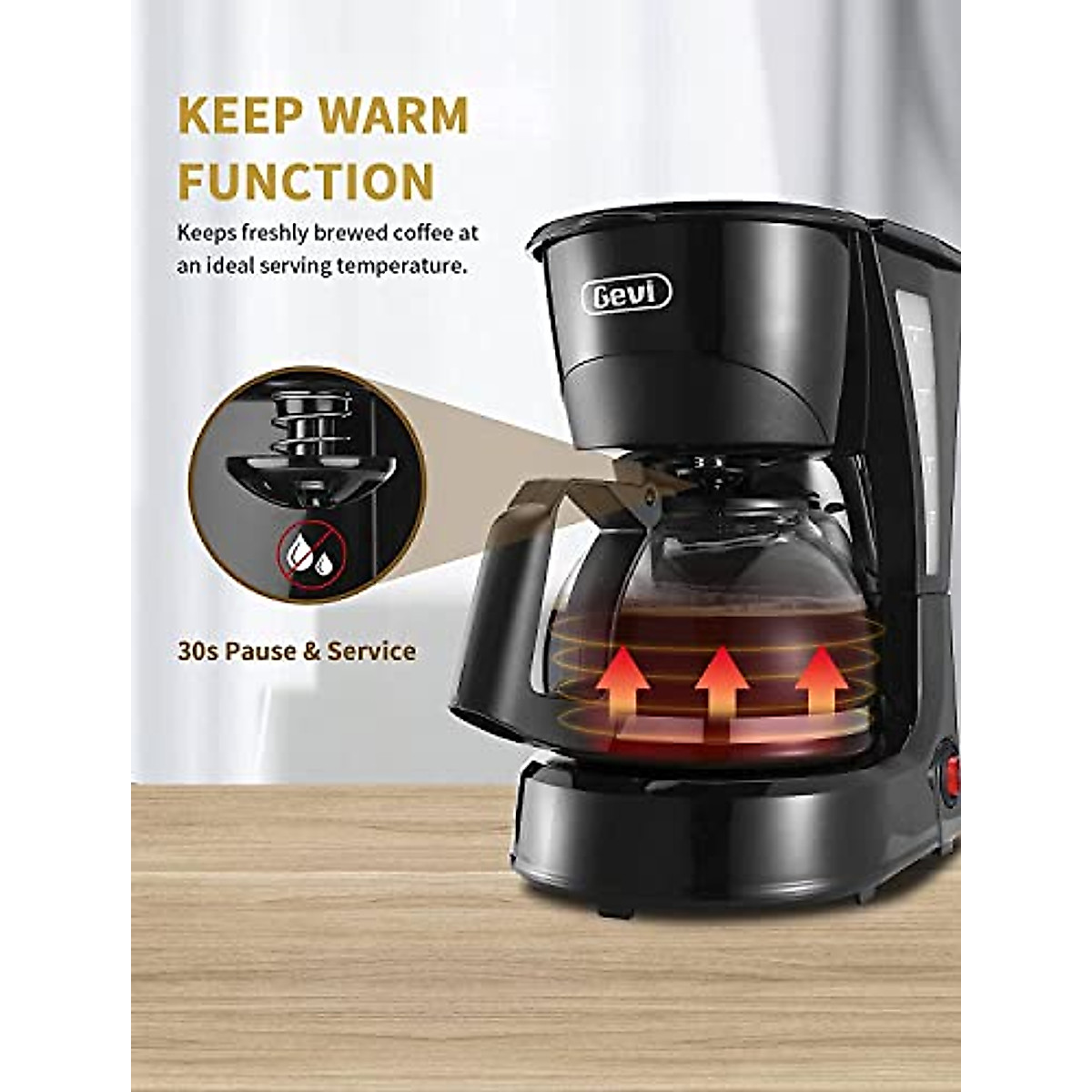 Gevi 4 Cups Small Coffee Maker, Compact Coffee Machine with Reusable Filter, Warming Plate and Coffee Pot for Home and Office