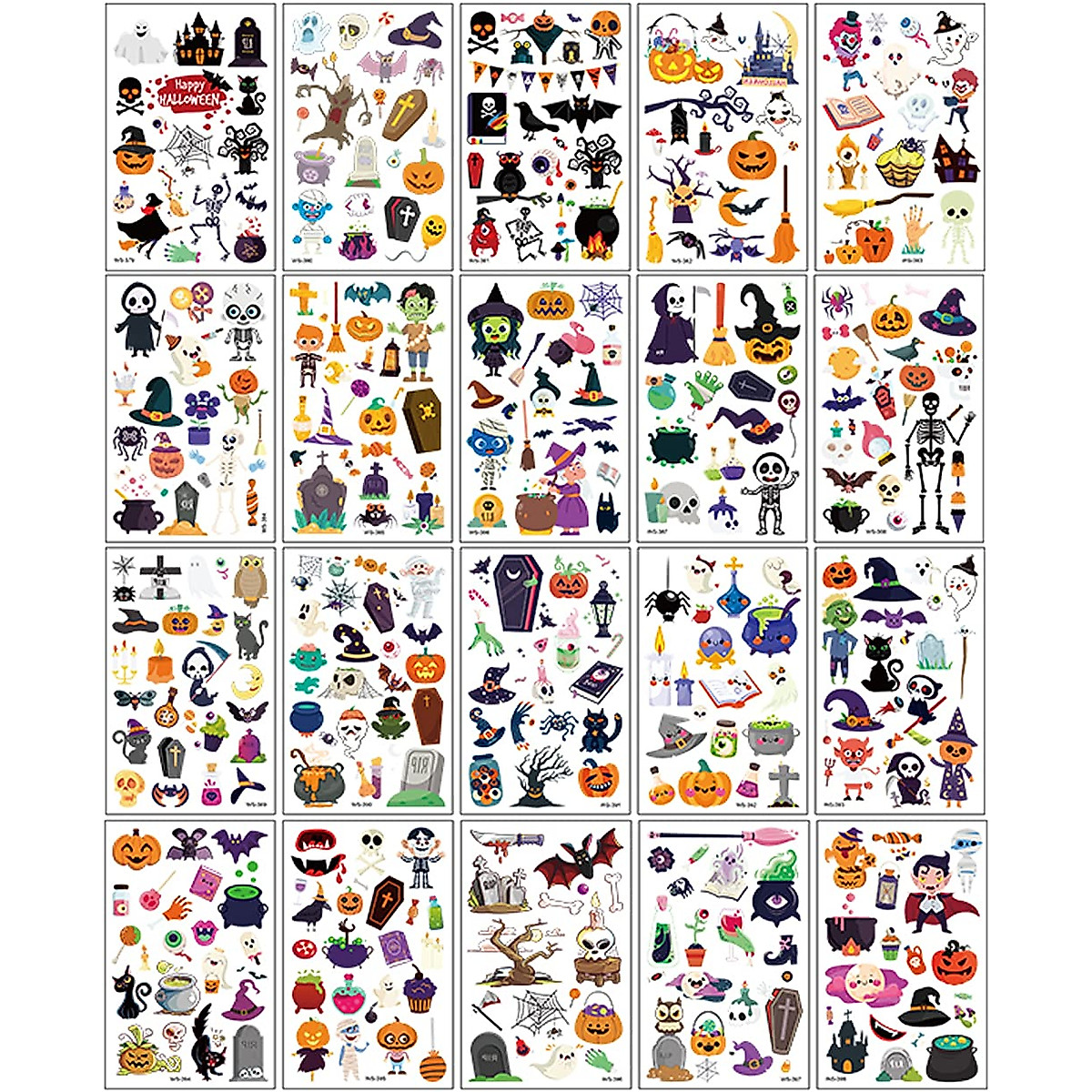 Halloween Temporary Tattoos for Kids, 360PCS Halloween Face Tattoos, Waterproof Cute Cartoon Fake Body Stickers Decorations, Halloween Face Makeup Party Favors Supplies Decor Pumpkin Witch Skull Adult