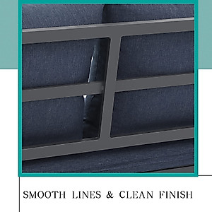 Soleil Jardin 4-Piece Aluminum Outdoor Patio Furniture, Patio Conversation Sofa Set with Removable Cushions, Tempered Glass Top Coffee Table, Dark Grey Finish & Denim Blue Cushion