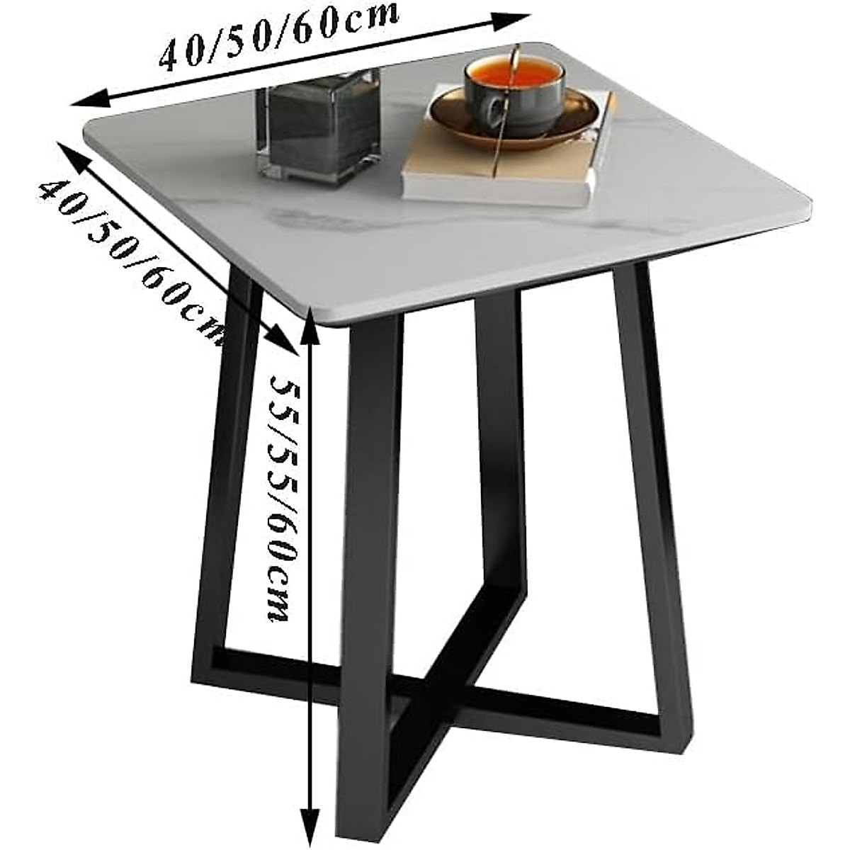HOBIBA Office end Table Balcony Bedside Table Living Room Tables Side Table Small Coffee Table Sofa Side Cabinet Metal Frame Cross-Stable Hotel (Size:40x40x55cm,Color:Whitea)