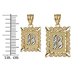 LA BLINGZ 10K Yellow Gold Filigree Alphabet Initial Letter B DC Pendant (S/L) (Small)