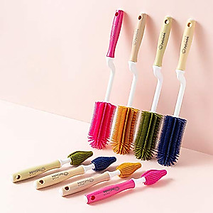 PETINUBE Baby Bottle Cleaning Brush Soft Brush Baby Bottle Cleaner Silicone Brush for Bottles and Cups for All Bottle Types(Navy, Swivel Handle Set)