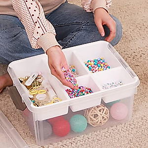 Citylife 17QT Plastic Storage Box with Removable Tray Craft Organizers and Storage Clear Storage Container for Organizing Lego, Bead, Tool, Sewing