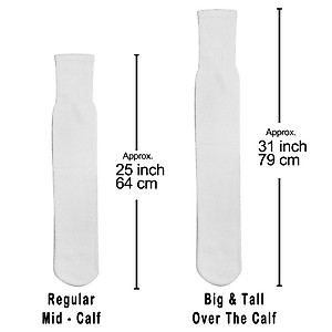 6 Pairs Men's Athletic Tube Socks Over the Calf - Big & Tall (10-15 Big & Tall, 6-pairs White)