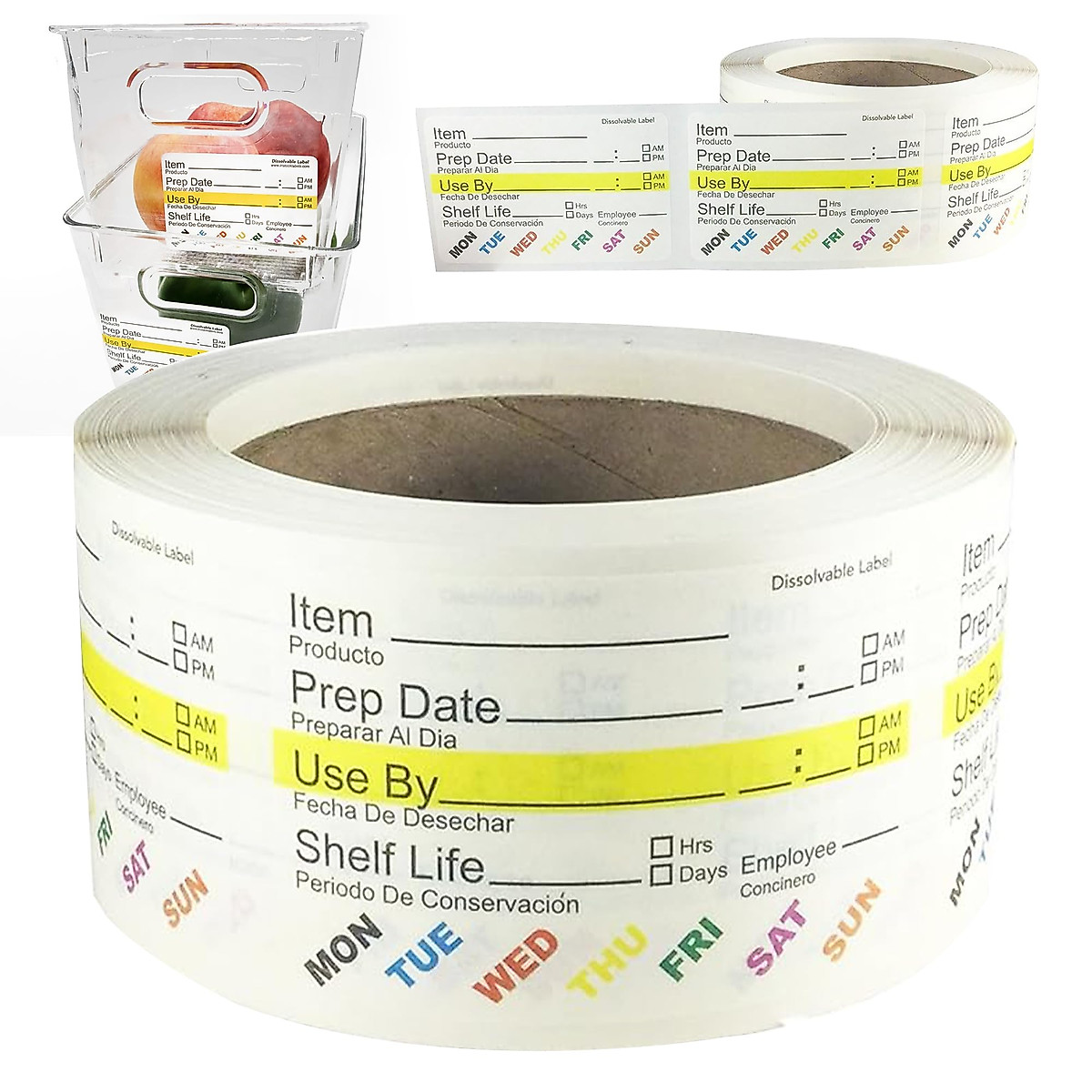 Dissolvable Food Rotation Labels, 2” x 3” Adhesive Stickers, 500-Pack