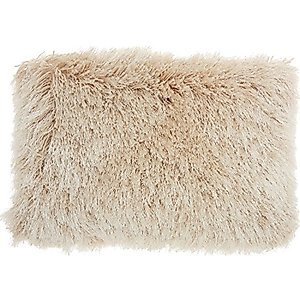 Mina Victory Shag Yarn Shimmer Shag Beige 14" x 20" Throw Pillow