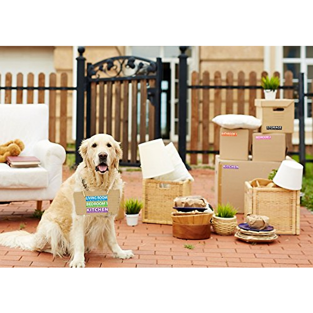 600 Home Moving Labels for 3 Bedroom House. 50 labels per room, 12 Color Coded Label Rolls. FRAGILE label included. For Moving boxes, Moving Supplies, Wardrobe Boxes, Apartment sticker