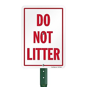 SmartSign 10 x 7 inch “Do Not Litter” LawnPuppy Yard Sign and 18 inch Stake Kit, 40 mil Laminated Rustproof Aluminum, Red and White, Set of 1, Made in USA