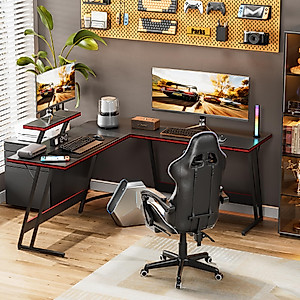 Homall L Shaped Gaming Desk Computer Corner Desk Pc Gaming Desk Table with Large Monitor Riser Stand for Home Office Sturdy Writing Workstation (Black,51 Inch)