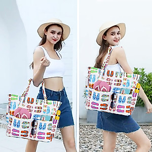 Waterproof Beach Tote Pool Bags for Women Ladies Extra Large Gym Tote Carry On Bag With Wet Compartment for Weekender Travel (slipper)