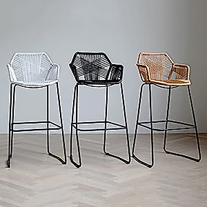 MMQQ Beige Bar Chairs Outdoor Patio Wicker Rattan Barstools Chair with Footrest & Back, Counter Height Kitchen Stools with Black Metal Leg, for Kitchen/Pub/Café