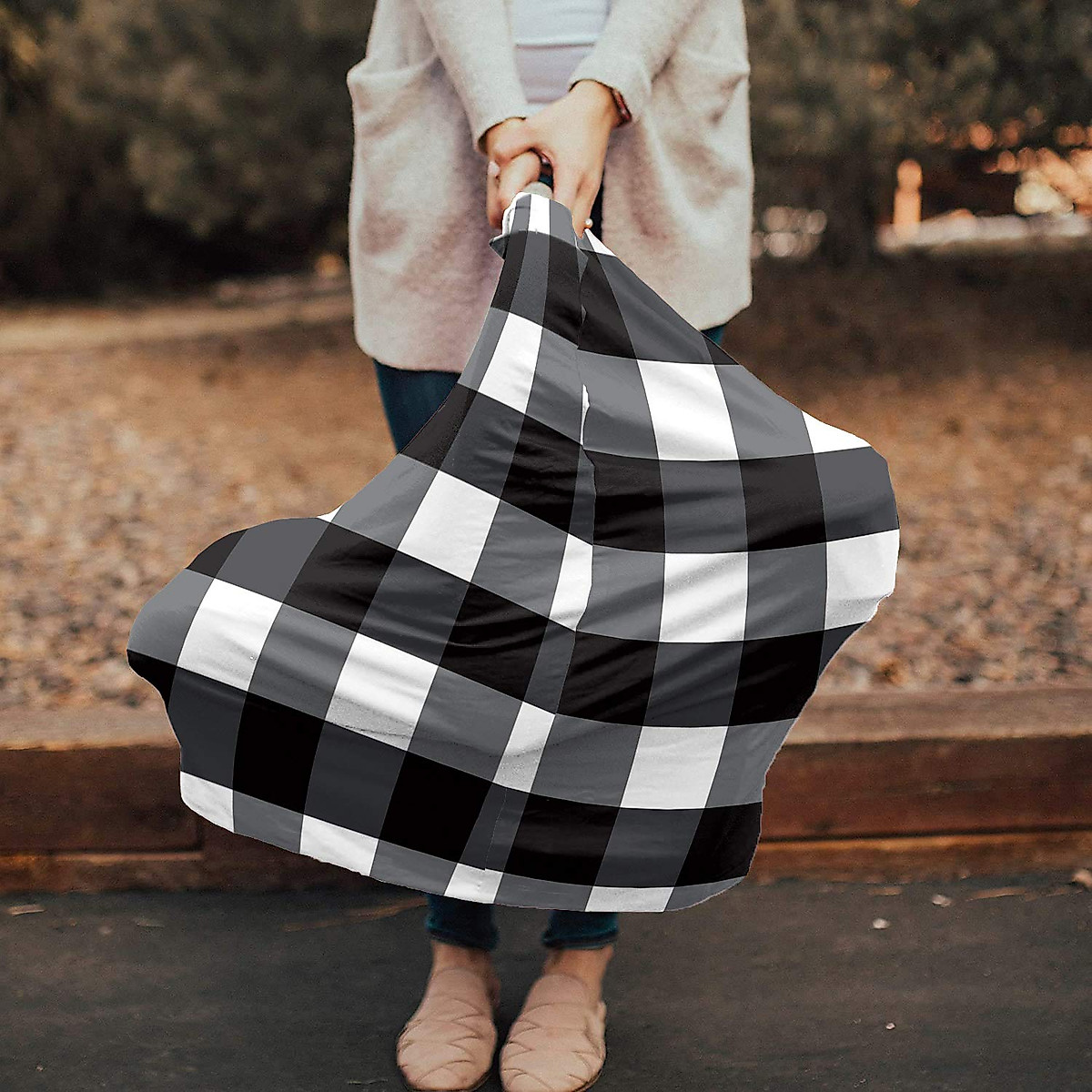 Baby Nursing Cover for Breastfeeding, Buffalo Plaid Black and White Checker Breathable Stretchy Nursing Scarf Carseat Canopy for Boys or Girls Stroller Car Seat Covers Tartan Check Lattice