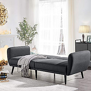 Yaheetech Ergonomic Sofa Bed Foldable Convertible Sleeper Bed Couches Versatile Sofa with Sturdy Wooden Legs Ribbed-Tufted Convertible Sofa Bed Gray