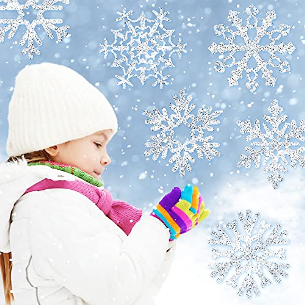 Snowflake Cutouts Decorations, Winter Christmas Snowflake Paper Cutouts with Glue Point Dots for Bulletin Board Frozen Party Home Class Office Decor Accessories (Silver, 45 Pieces)