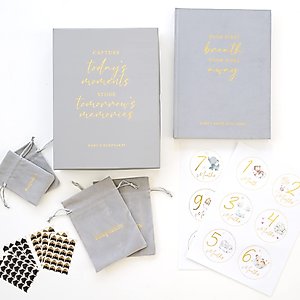 Rayne Baby Memory Book with Keepsake Box for First Year - 5 Years - Luxury Gender Neutral Baby Book Memory Set - Baby Keepsake Book with Box – Baby Book Boy or Girl - Baby Scrapbook - Milestone Book