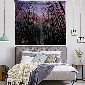Night Forest Tapestry Wall Hanging Nature Landscape Tapestry Through Starry Night SkyTree Tapestries for Bedroom Living Room Dorm Decor - H51.2×W59.1 inches