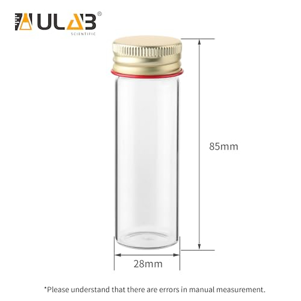 ULAB Scientific Sample Tubes 25ml with Screw Caps, Small Spice Containers 1oz, Makarthy, 3.3 Borosilicate Glass Tubes, Caps in Aluminum Material, Pack of 12, UTT1005