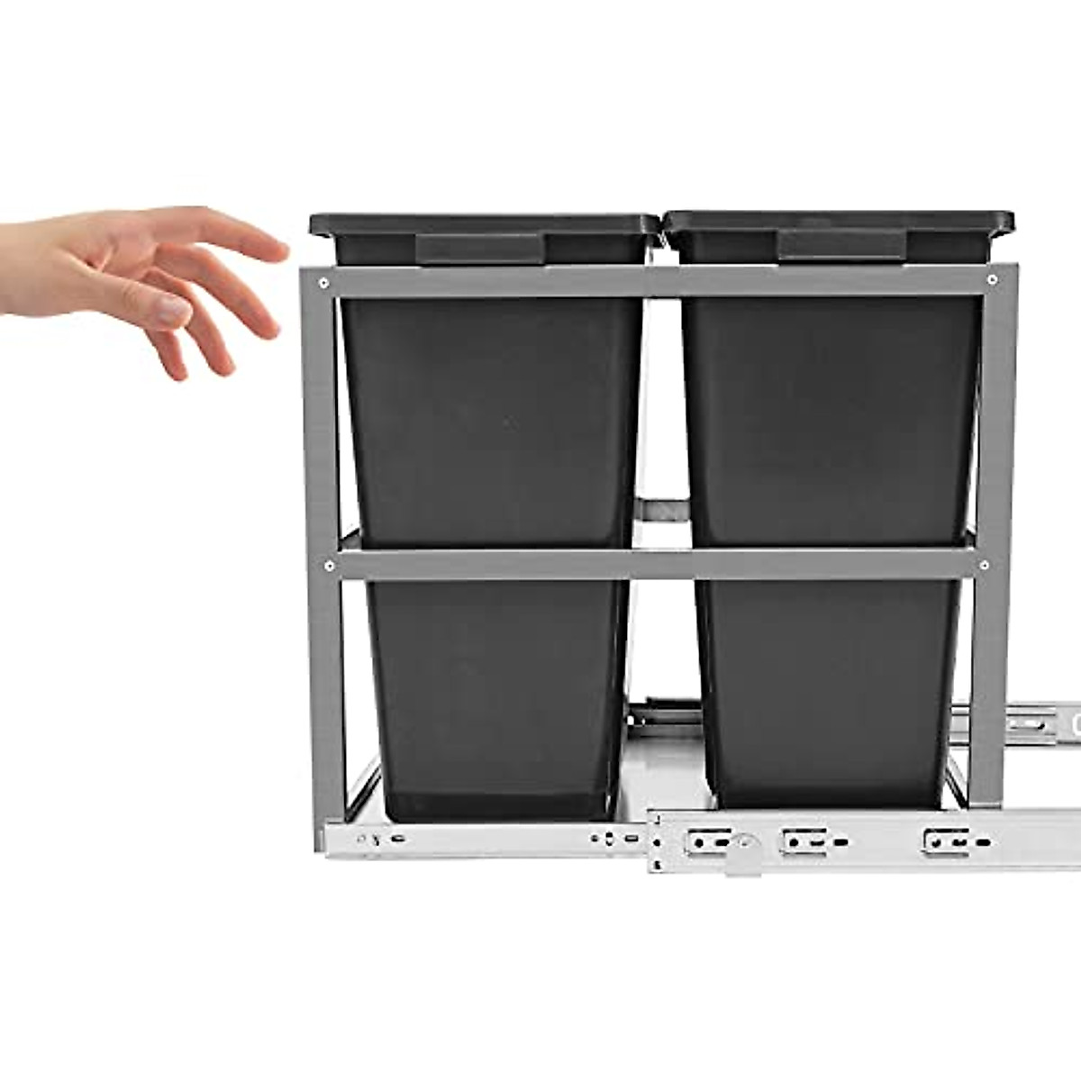 UEV Double Under Counter Kitchen Cabinet Pull-Out Trash Can,30 Liter / 8 Gallon for Each Sliding Pull Out Waste Bin Container,Garbage Slide Out Shelf for Kitchen with Bin,2 Black Wast Included