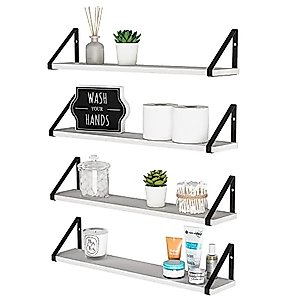Wallniture Ponza Shelves for Bathroom Over Toilet Storage, 24" White Floating Shelves for Wall, Wall Bookshelves Living Room Bedroom Decor Set of 4