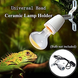 KUIDAMOS 300W E27 Reptile Lamp Stand Reptile Heating Lamp Light Holder, Lamp Not Included,360° Rotation Ceramic Heat Bulb Base with Fixed Clip Rotatable Reptile Light Fixture for Small Animals