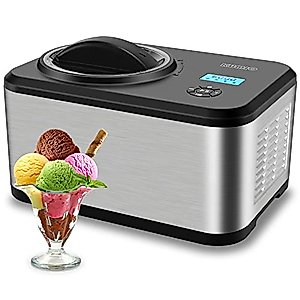 KUMIO 1.5 Quart Ice Cream Maker with Compressor, No Pre-Freezing, 4 Modes Ice Cream Maker Machine with LCD Display, Timer, Automatic Gelato & Yogurt Machine, Stainless Steel