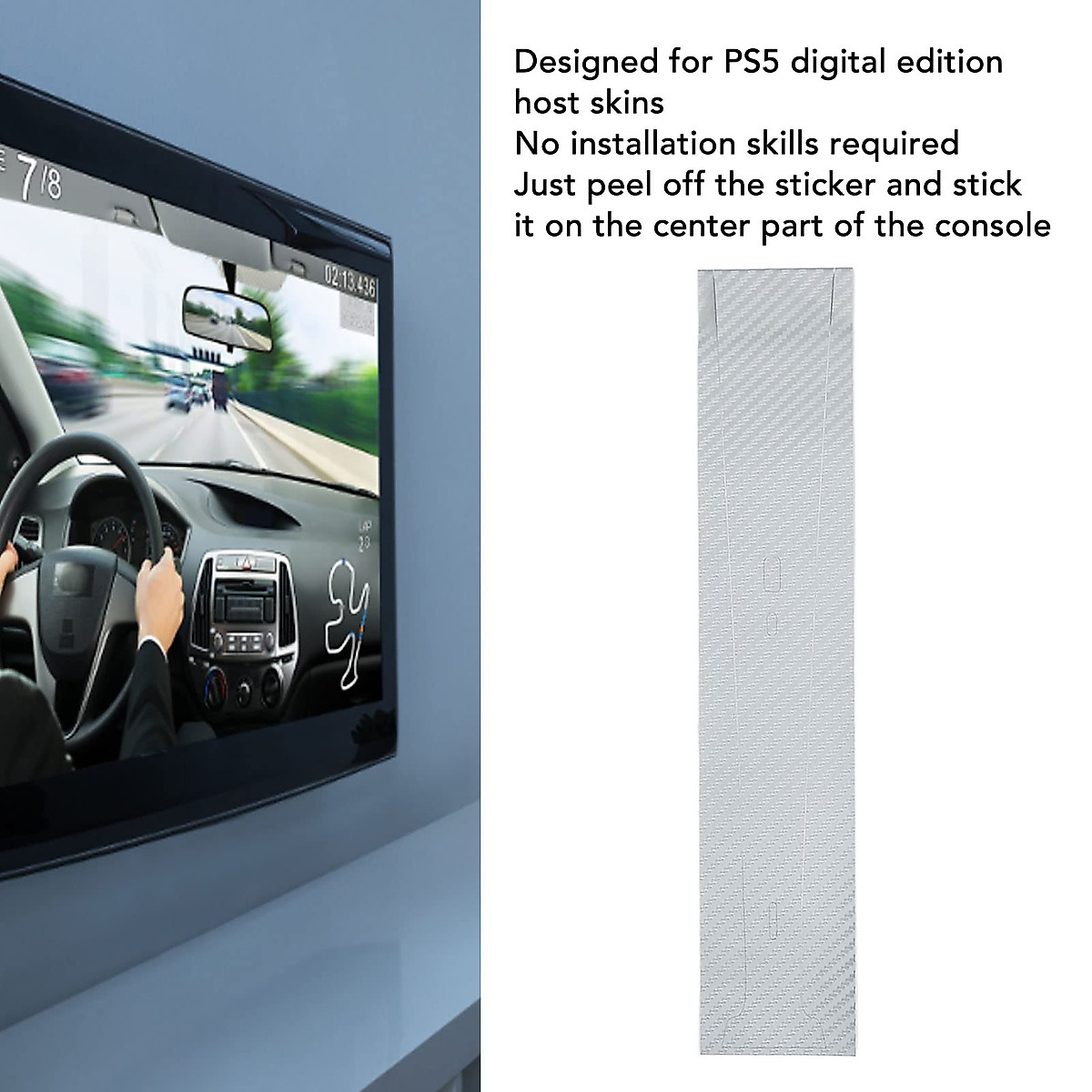 for PlayStation5 Console Middle Skin, Game Console Middle Strip Sticker Console Middle Skin for PS5 Digital Edition Host, Host Middle Strip Sticker (Grey)