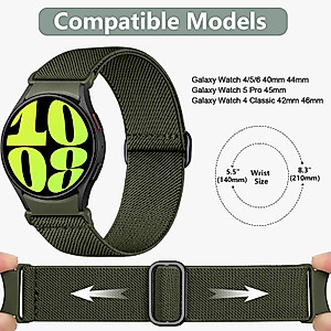6 Pack No Gap Watch Bands Compatible with Samsung Galaxy Watch 6 5 4 40mm 44mm, 5 Pro 45mm Band, 4 Classic 42mm 46mm, Sport Elastic Nylon Stretchy Strap for Women Men