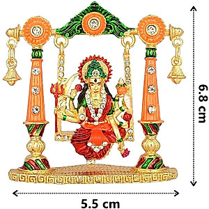 SKYSHOPPINGHUB Metal Maa Durga MATA On Jhula Statue Car Dashboard Mandir Pooja Showpiece 1 Pcs
