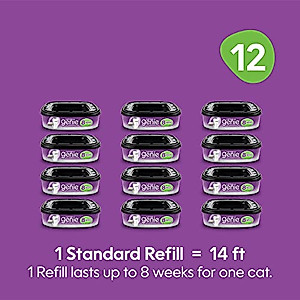 Litter Genie Refill Bags (12-Pack) | Multi-Layers of Odor-Barrier Technology | 1 Square Refill Cartridge Lasts Up to 2 Months Per Cat