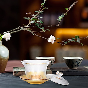 Happyyami Crystal Gaiwan Chinese Japanese Glass Gaiwan Traditional Tea Cup Comprised of Cup and Saucer Lid Tureen for Kung Fu Tea Accessories