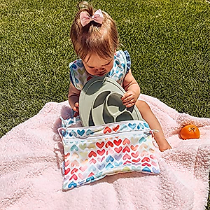 BapronBaby Sweethearts Wet Dry Bag - Waterproof Two Zipper Pockets - Reusable for Mealtime, Diapers, Stroller, Snacks, Swimsuits - Machine Washable - 11" x 9"