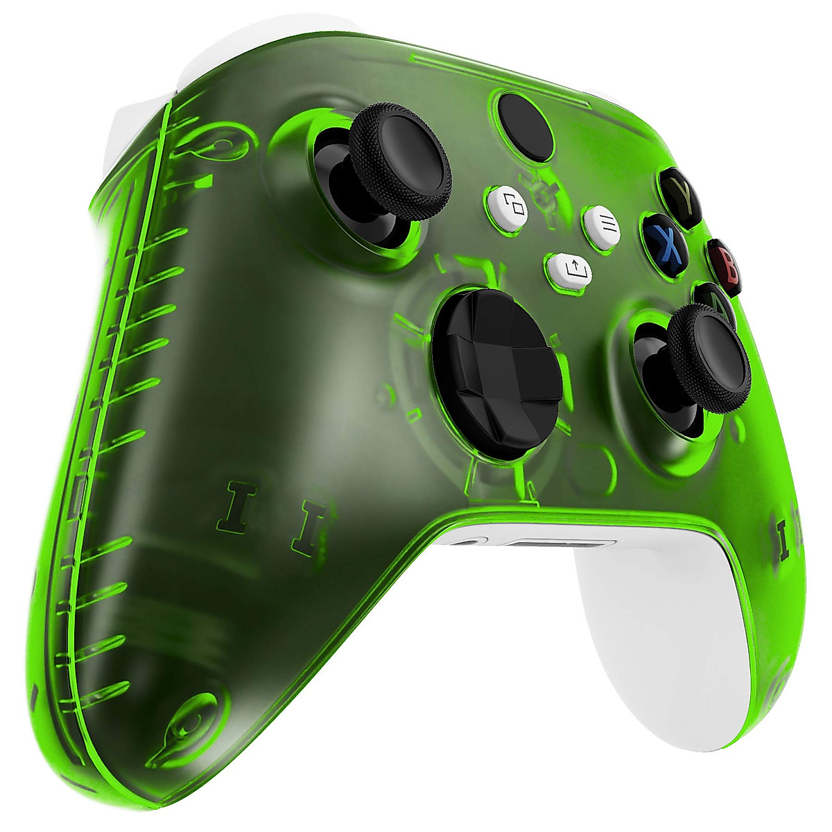 eXtremeRate Side Rails Grips Shell for Xbox Core Wireless Controller, Clear Green Replacement Part Front Housing Cover Handles Faceplate for Xbox Series X & S Controller [Controller Excluded]