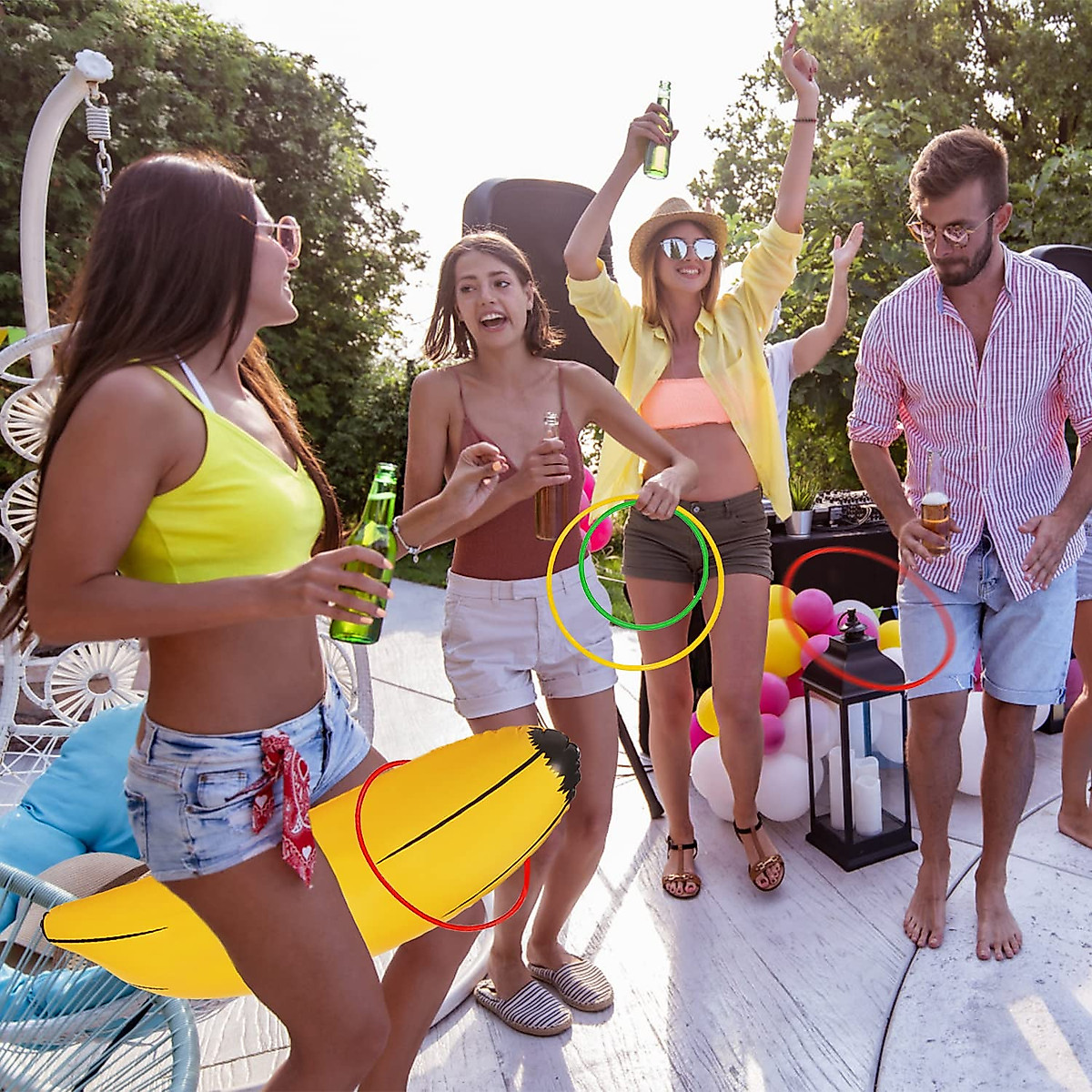 Jishi Inflatable Banana Ring Toss Game, Bachelorette Party Games for Naughty Funny Bridal Shower Engagement Decorations, Summer Water Fun, Pool Toys & Floats, Beach Activities for Adults Women Lesbian