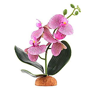 WOLEDOE Fake Orchids Artificial Flowers, Reptile Terrarium Decor Plants, Bearded Dragon Tank Accessories fit Crested Gecko Leopard Lizard Chameleon Ball Python Snake Frog - Red