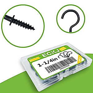 ECKJ 20 Pcs Metal Cup Hooks 1-1/4 Inch Screw-in Hook, Mug Hooks, Heavy Duty Ceiling Hooks for Hanging Plants, Christmas Light, Jewelry, Wind Chimes, Kitchen Hooks Under Shelf, Zinc Plated Black