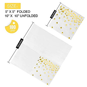 100 Pack of White and Gold Cocktail Napkins, 3-Ply Bar Napkins Disposable Party Napkins Paper Napkins Dinner for Wedding Baby Shower Birthday