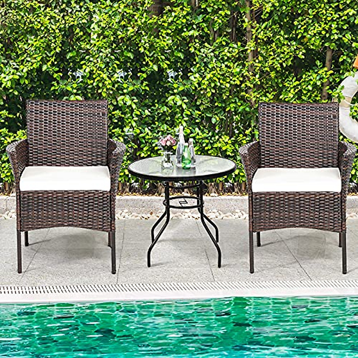 Tangkula 2 Pieces Patio Wicker Chair, Outdoor PE Rattan Armchairs with Removable Cushions, Patio Dining Resin Wicker Chairs for Garden, Poolside, Lawn, Porch and Backyard (Mix Brown)