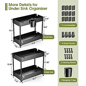 2 Pack Under Sink Organizer, 2 Tier Under Sink Organizers and Storage Bathroom Organizer Countertop, Under Sink Storage Under Cabinet Organizer for Bathroom Kitchen Countertop and Cabinet