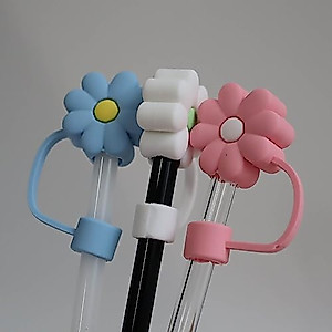 3PCS Straw Covers for Stanley Tumbler, Silicone Straw Cover for Stanley 40 oz, 30 oz, Straw Topper for Stanley Cup, Cap for Stanley Straw Accessories, Straw Cap (Flower)