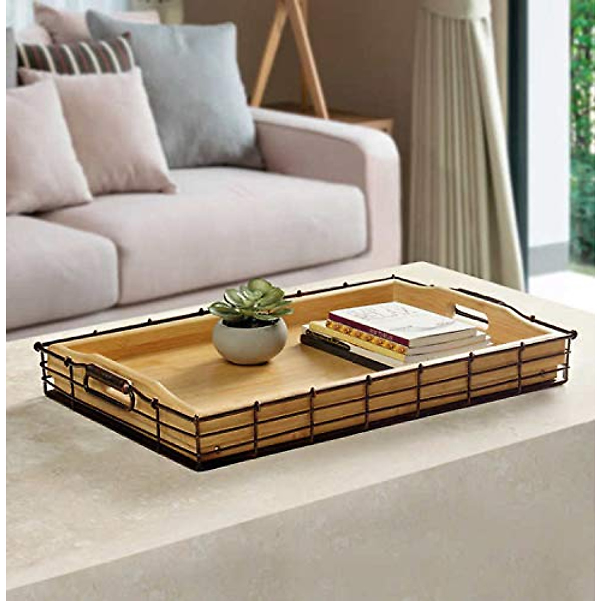 Mesa Bamboo and Metal Tray Set