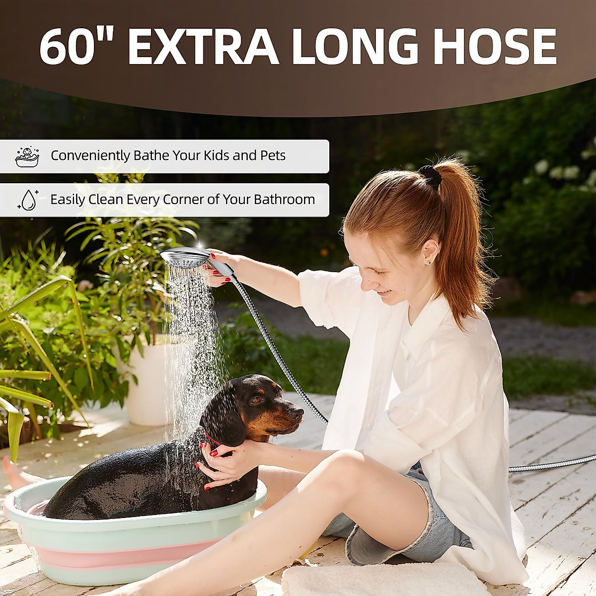 High Pressure 6 Functions Shower Head with Handheld Eco-Performance Handheld Shower Head Removable Shower Head with 60-Inch Metal Hose Adjustable Shower Bracket Tool-less 1-Min Installation