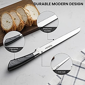 Velaze Knife Set with Block, 8 Pieces Stainless Steel Kitchen Knife Set with Spinning Block, Professional Chef Knife Bread Knife Paring Knife Scissor Set Built-in Sharpener, Dark Gray