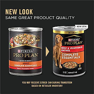 Purina Pro Plan Complete Essentials, Beef and Vegetables Entree in Wet Dog Food Gravy - (Pack of 12) 13 oz. Cans