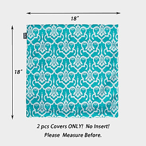 FUNHOME Outdoor Throw Pillow Covers 18x18 inch Set of 2,Waterproof Decorative Pillows Cover with Hidden Zipper,for Sofa Headrest,Patio Furniture Couch Chair,No Insert(Romantic Blue)