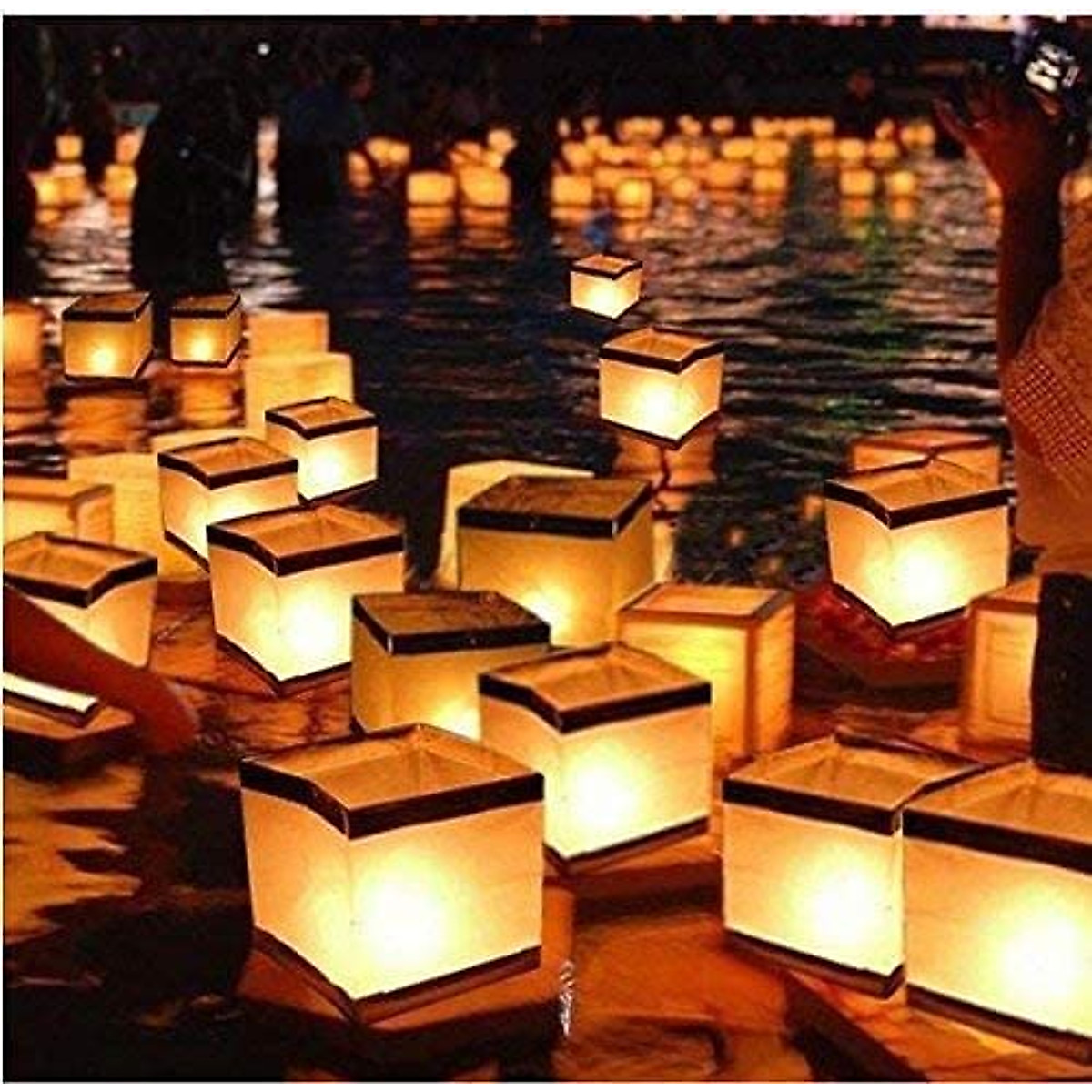 Paper Floating Lanterns with Candles Biodegradable for Wedding, Pool, Party, Praying, Chinese Wish Lanterns, Floating Lanterns for Lake or River, 10 Pack 5.9''