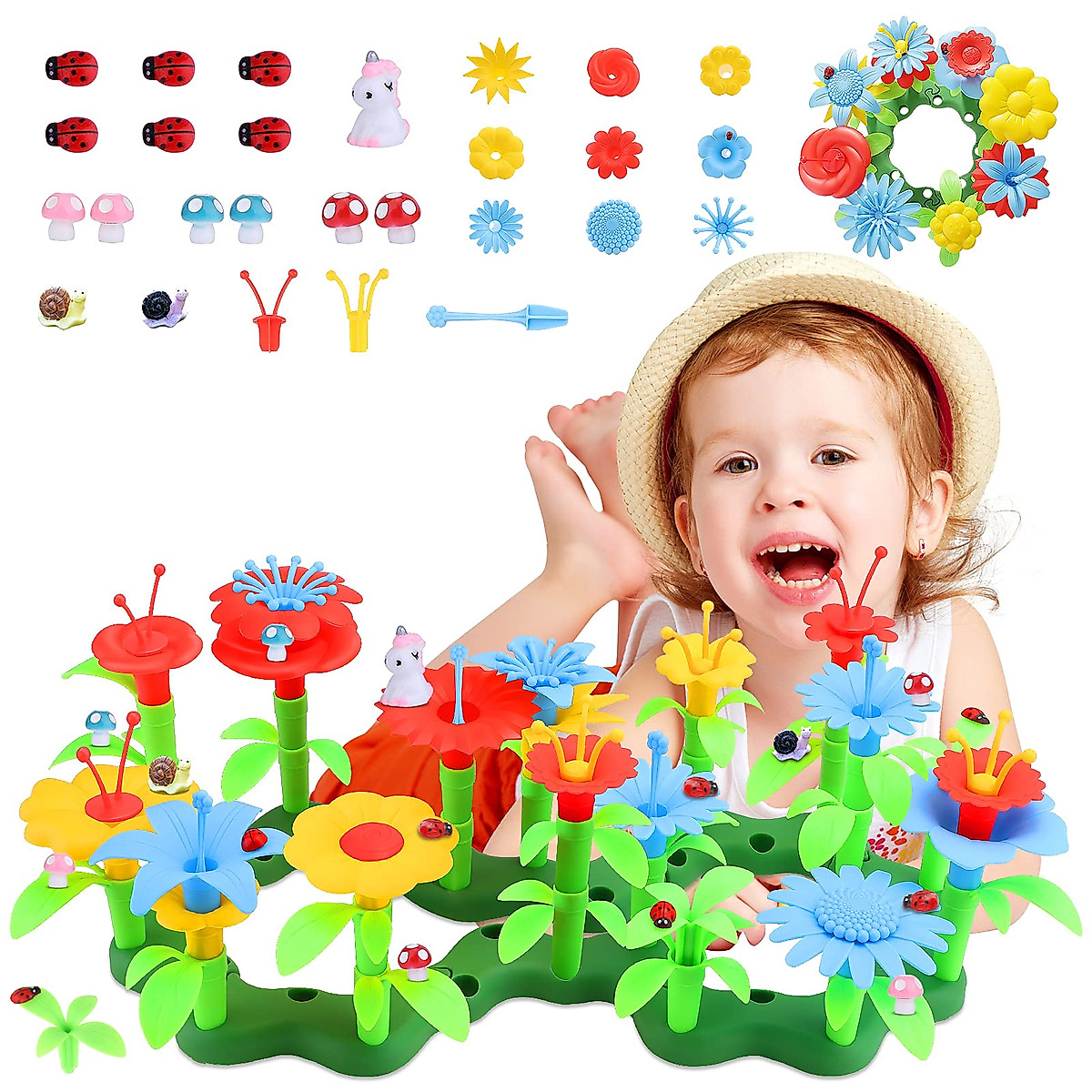 Toys for 3-7 Years Old Girls,Flower Garden Building Toys with Fairy Garden Miniatures,Building A Garden Toy Set for Toddlers,Preschool Educational Playset,Birthday Gifts Kids