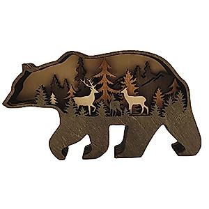 Yinuoday Bear and Mountains Layered Wooden Home Decor Forest Animal Wide Woods-Wall Art Home Decoration for Shelf Table
