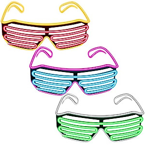TOODOO 3 Pieces Light up Glasses Halloween Party Glow Flashing LED Sunglasses Shutter Neon Rave Glasses Costumes for Party Nightclubs Concert(Pink Blue, White Fluorescent Green, Yellow Red)