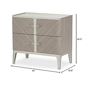 MICHAEL AMINI Lanterna Wood & Marble Nightstand in Silver Mist